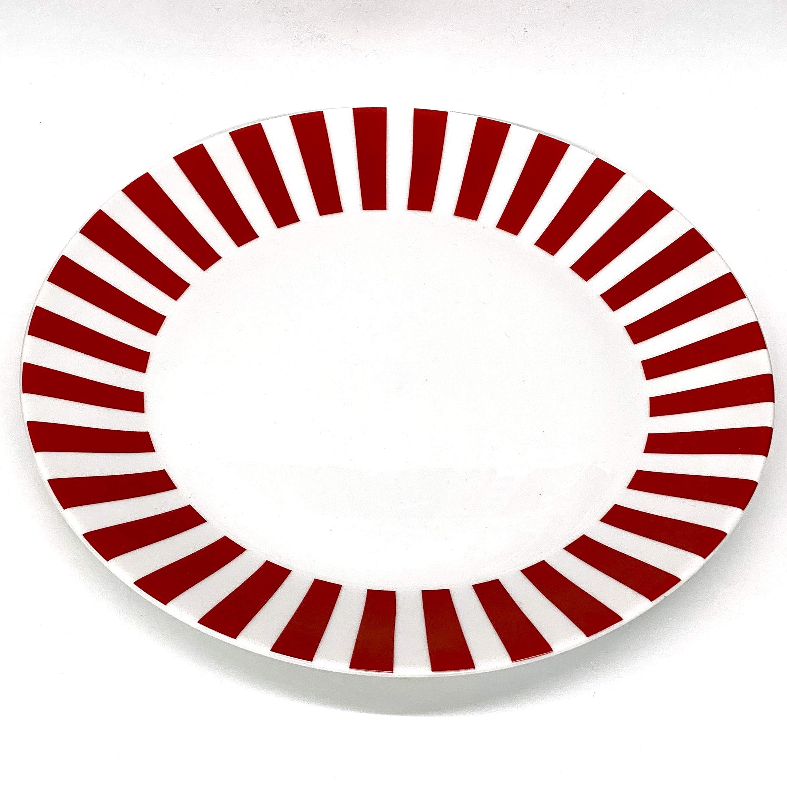 Crate & Barrel PEPPERMINT STRIPE 13" Platter Plate Red White Christmas 162-787