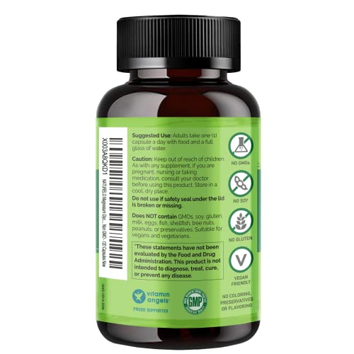 NATURELO Magnesium Glycinate Chelate Complex - 200 mg Magnesium with Organic Vegetables to Support Sleep, Calm, Muscle Cramp & Stress Relief β Gluten Free, Non GMO - 120 Capsules