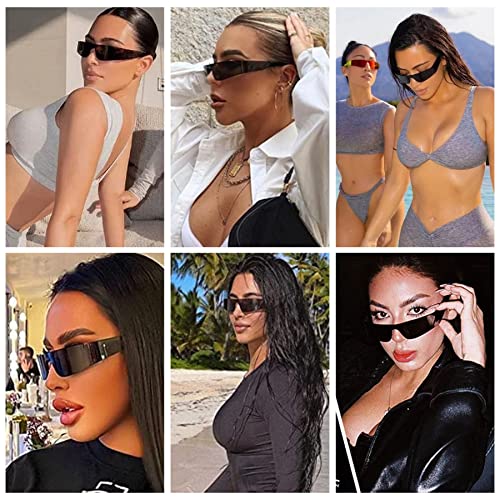 NULOOQ Y2K Rimless Futuristic Wrap Around Sunglasses Women Men, Trendy Cyberpunk Visor Sunglasses Monoblock Cyclops Shades (Black Frame/Gray Lens)