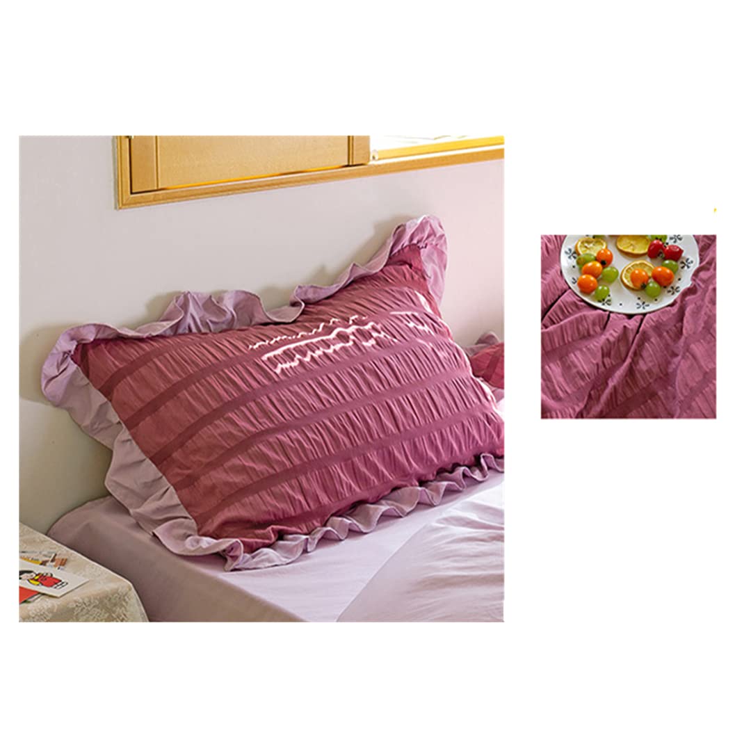 Xicennego 4 Piece Seersucker Duvet Cover Set, Princess Bedding Set, 1 Duvet Cover, 1 Washed Cotton Flat Sheets, 2 Pillowcases (King, Purple)