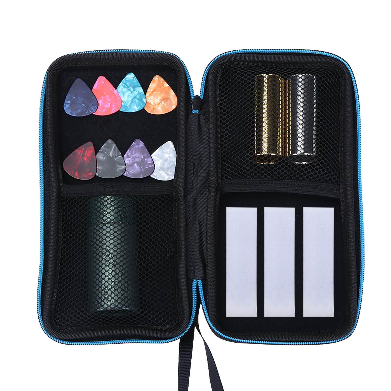Craymin Slide Guitar Instrument with 1pc Guitar Slide Glass Large, 2pcs Guitar Slide Metal, 8pcs Guitar picks, 3pcs Adhensive Wrap,All in One Case for Guitar, Bass Strings Instrument, Medium (6CM)