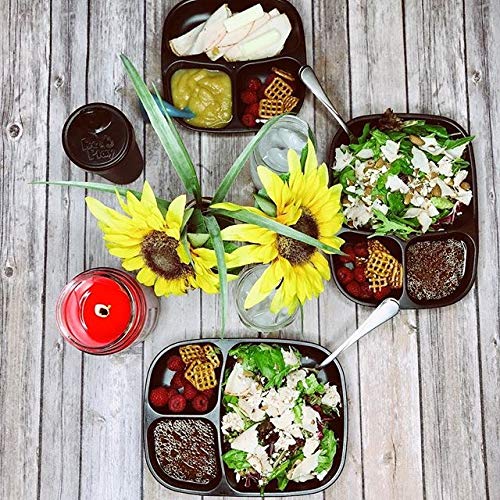 Re Play Set of 3 - Made in the USA Deep Divided Heavy Duty Dining Plates with 3 Compartments for All Ages - Aqua, Purple, Lime Green (Mermaid)