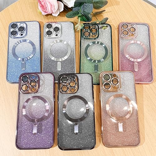 Illians Glitter Case for iPhone 14 Pro Max (Compatible with MagSafe) Camera Lens Protector Bling Plating Case Shockproof Protection Anti-Scratch iPhone 14 Pro Max Case for Women Men - Purple