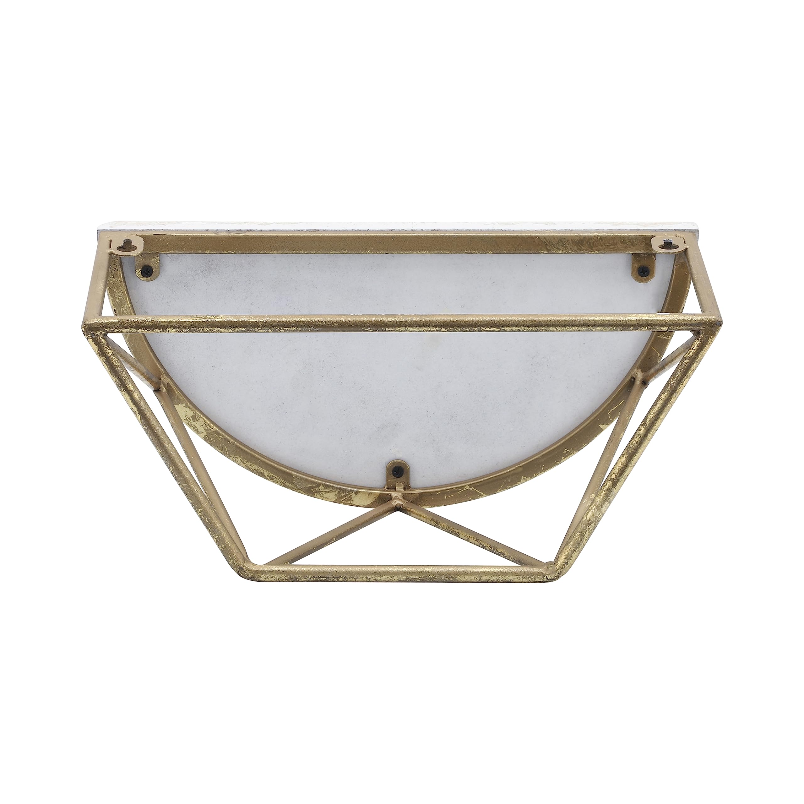 Sagebrook Home Demilune Wall Shelf Rustic Bedroom and Bathroom Shelves, White and Gold, 12 L x 6 W x 6 H Inches