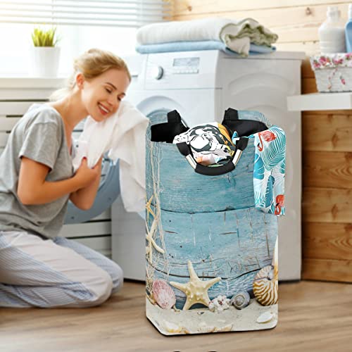 xigua Sea Beach Laundry Hamper with Handle Collapsible Laundry Basket Freestanding Clothes Hamper Storage Basket for Toys Clothes Organizer