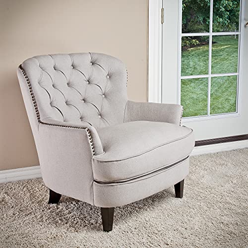 Christopher Knight Home Tafton Tufted Fabric Club Chair, Natural 35D x 33.5W x 34.5H in