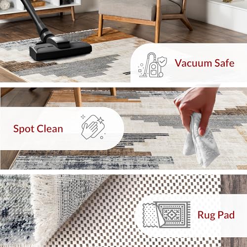 nuLOOM Fringed Performance Indoor Area Rug, Power Loomed, Easy Clean, Durable, Non-Shed, 8' x 10', Vanita Beige