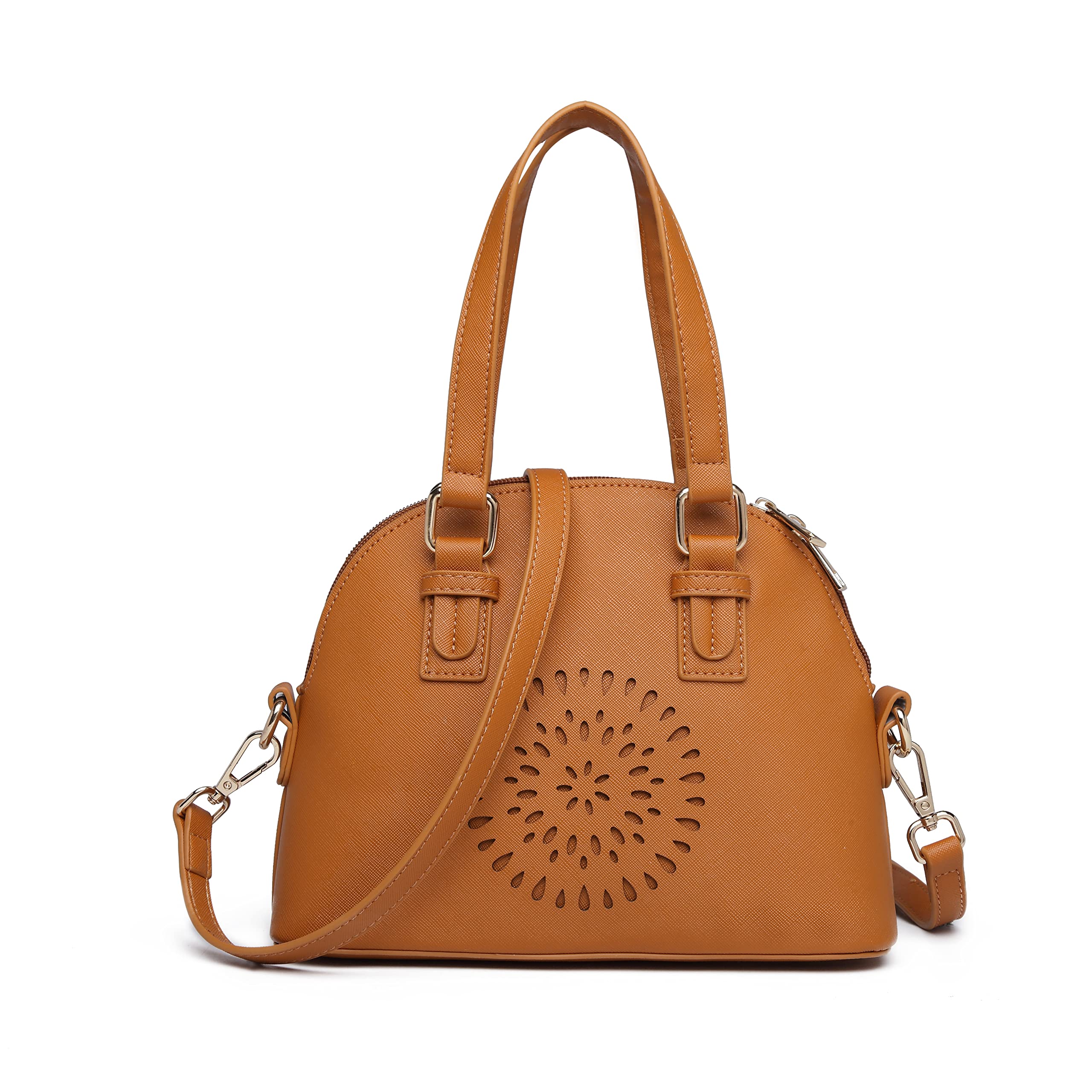 Crossbody Purses for Women PU Leather Shoulder Purse Dome Purses for Women Top Handle Satchel Bag Small Handbags Brown