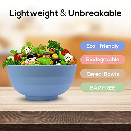 Numkey 60 oz [Set Of 6] Large Cereal Bowls, Wheat Straw Bowls, Salad bowls, Soup bowls, Unbreakable Oversized Bowl Dishwasher & Microwave Safe BPA Free Cereal Bowls for kitchen (Multicolor)