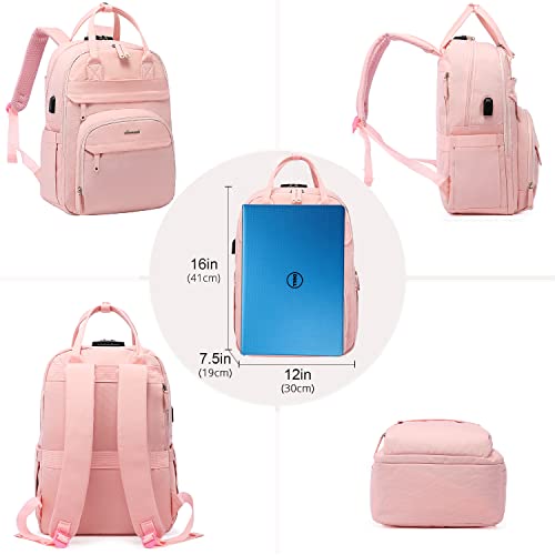 LOVEVOOK Laptop Backpack for Women, Travel Anti-theft Work Bag Business Computer Backpacks Purse College Bag, Casual Hiking Daypack with Lock, 15.6 Inch, Light Pink