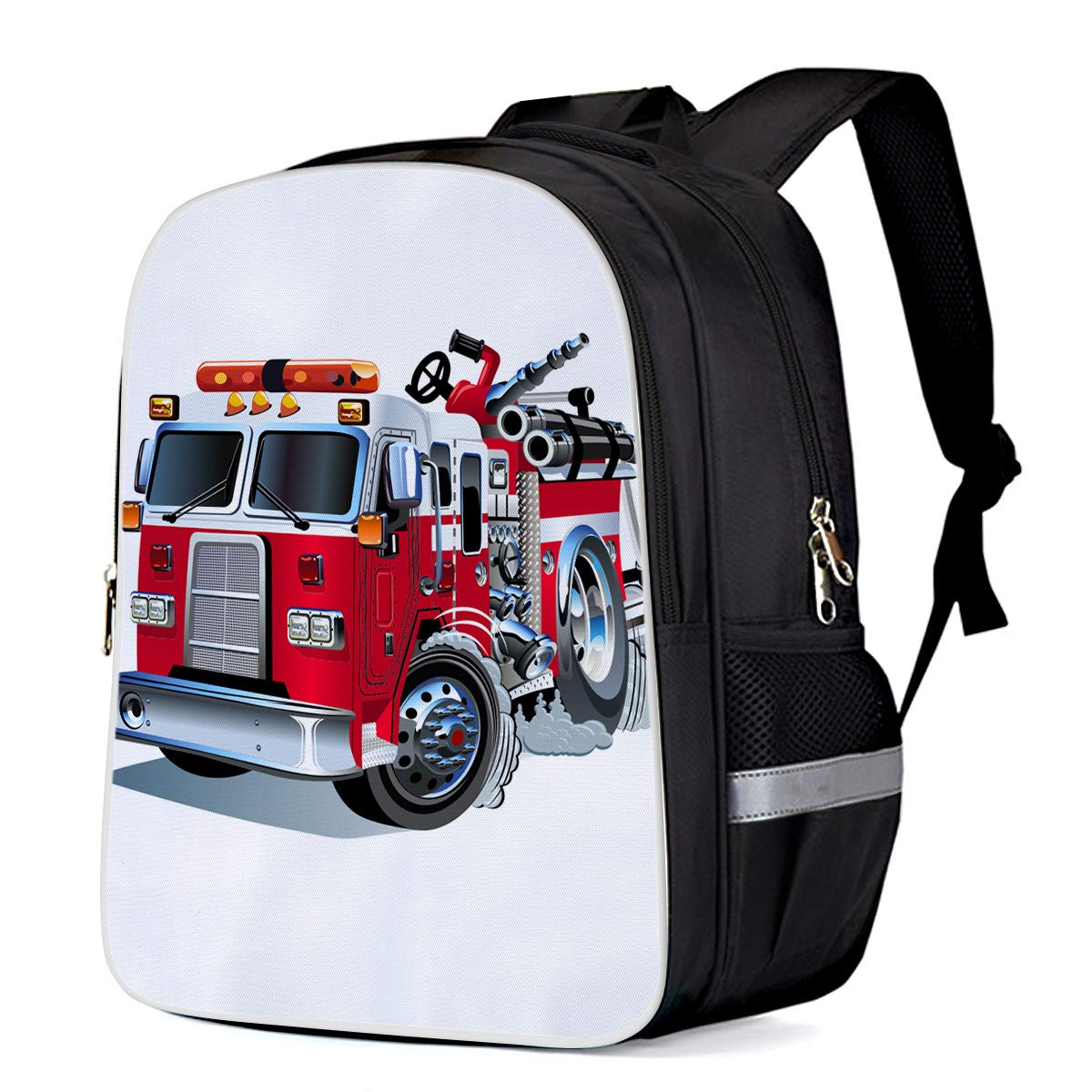 Fashion Elementary Student School Bags- Cartoon Fire Truck - Durable School Backpacks Outdoor Daypack Travel Packback for Kids Boys Girls