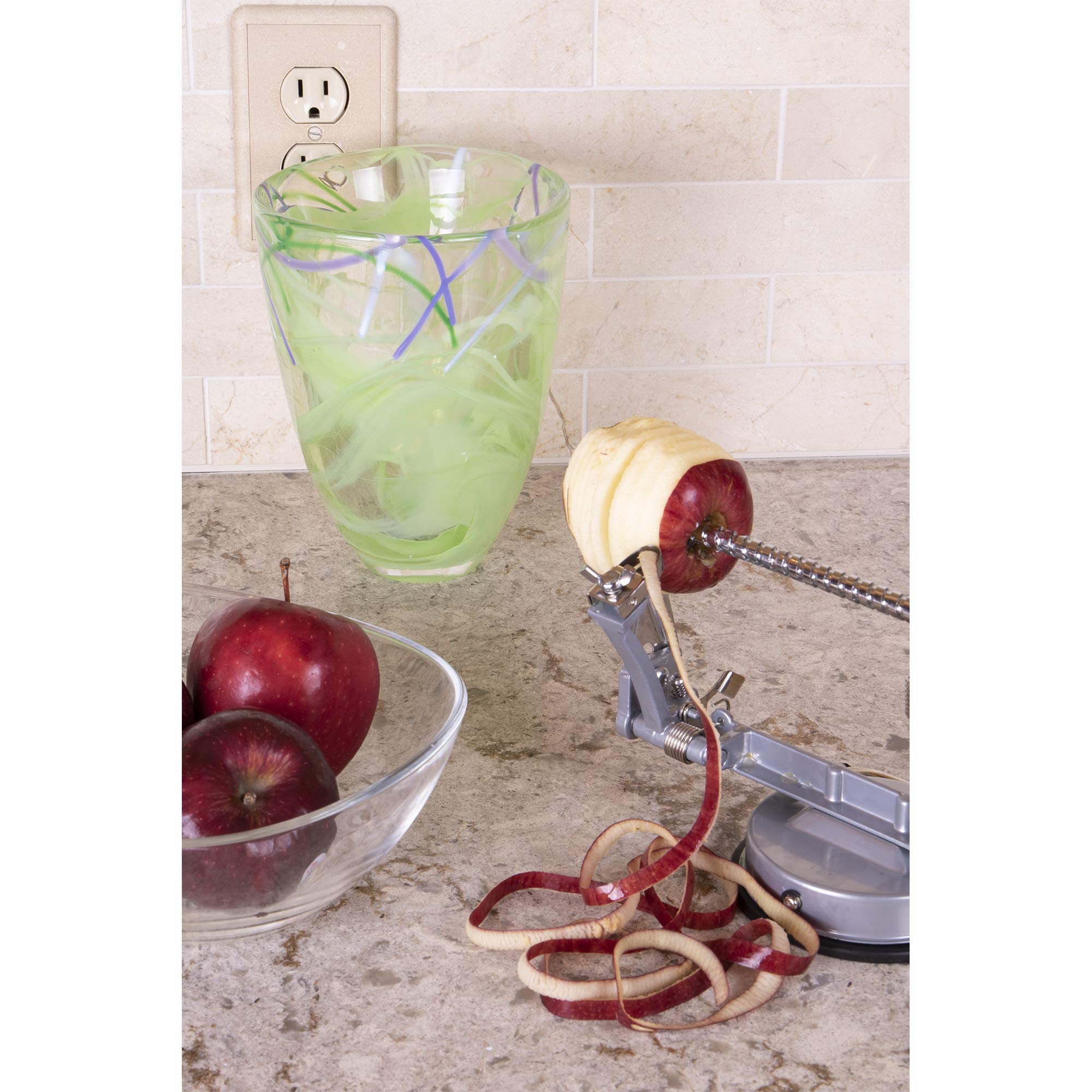Clever Chef Professional Heavy Duty Apple Peeler with Suction Base, Premium Stainless Steel Manual Corer and Fruit and Veggie Slicer, Silver