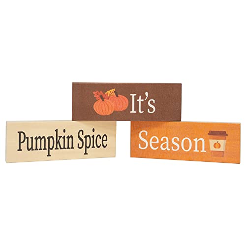 JennyGems It's Pumpkin Spice Season Wooden Block Signs, Fall Decor, Harvest Autumn Thanksgiving Decor, Fall Decorations for Home, Tiered Tray, Made in USA