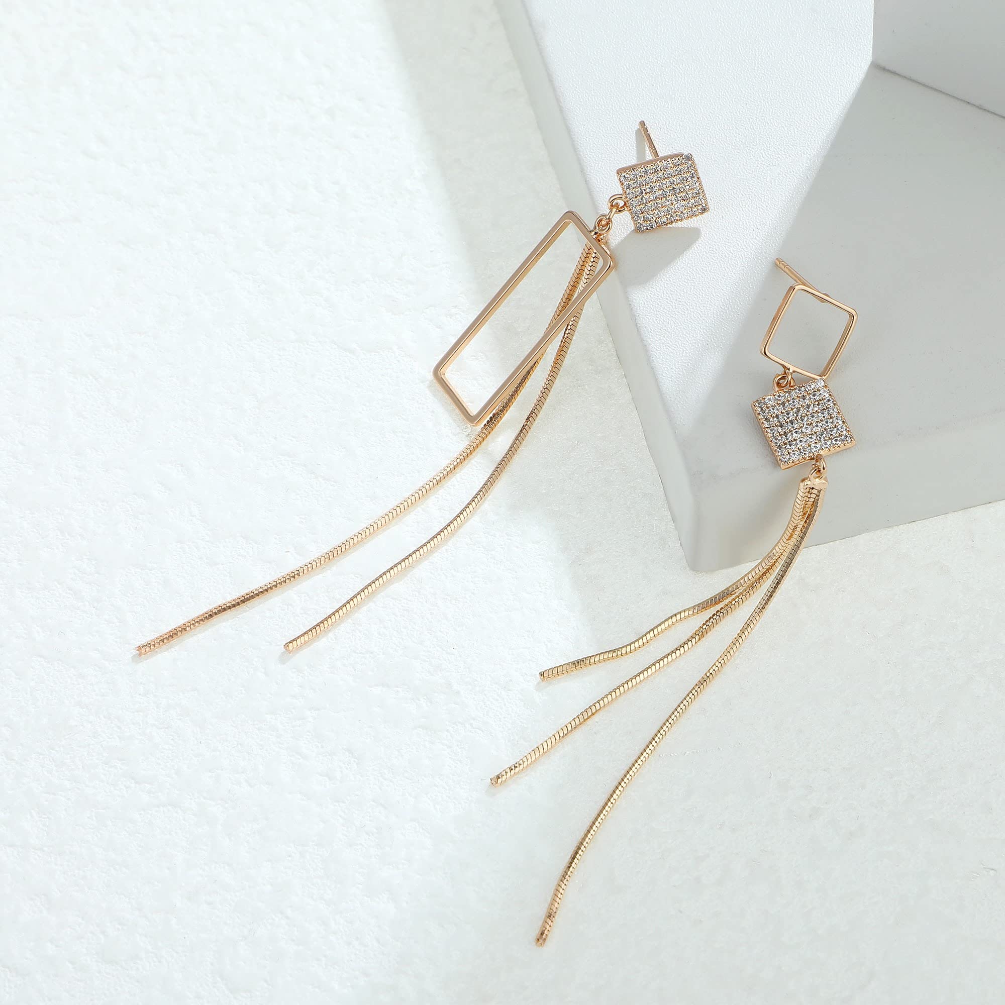 DOZZIOR Long Tassel Dangle Drop Earrings for Woman Gold Chain Earrings Wedding Bridesmaid Jewelry