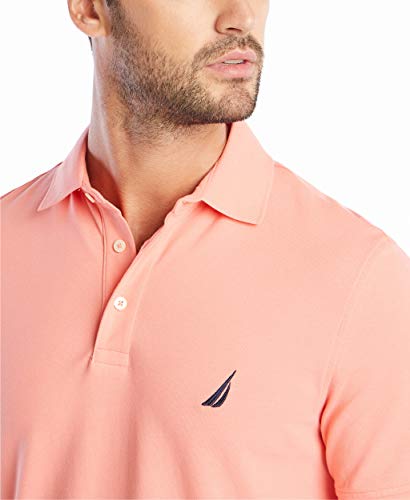 Nautica Men's Short Sleeve Solid Stretch Cotton Pique Polo Shirt, Pale Coral, Medium