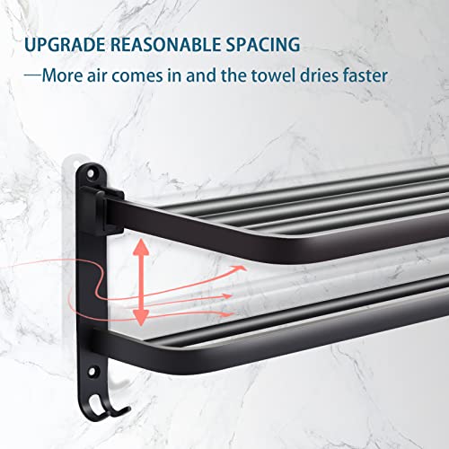 Towel Racks for Bathroom, Black Towel Bar for Bathroom with Double Shelf, Bathroom Towel Rack Wall Mounted 2 Tier, Bathroom Accessories, Space Aluminum, 24 Inch