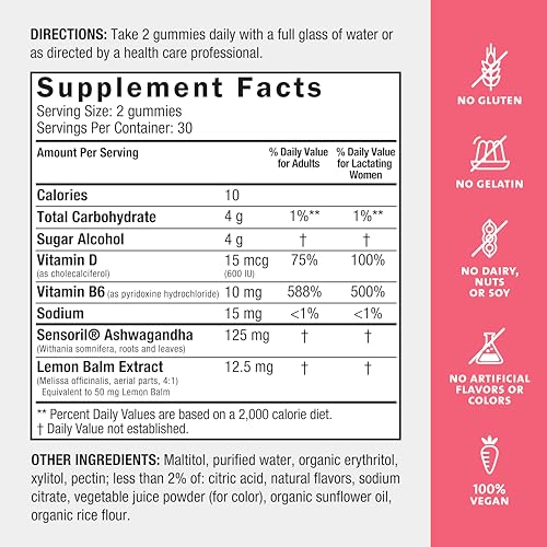 Mommy's Bliss Lift My Mood Postnatal Support Ashwagandha, May Reduce Stress & Support a Balanced Healthy Mood, Vegan, Delicious Rasberry Flavor, 60 Gummies (30 Servings)