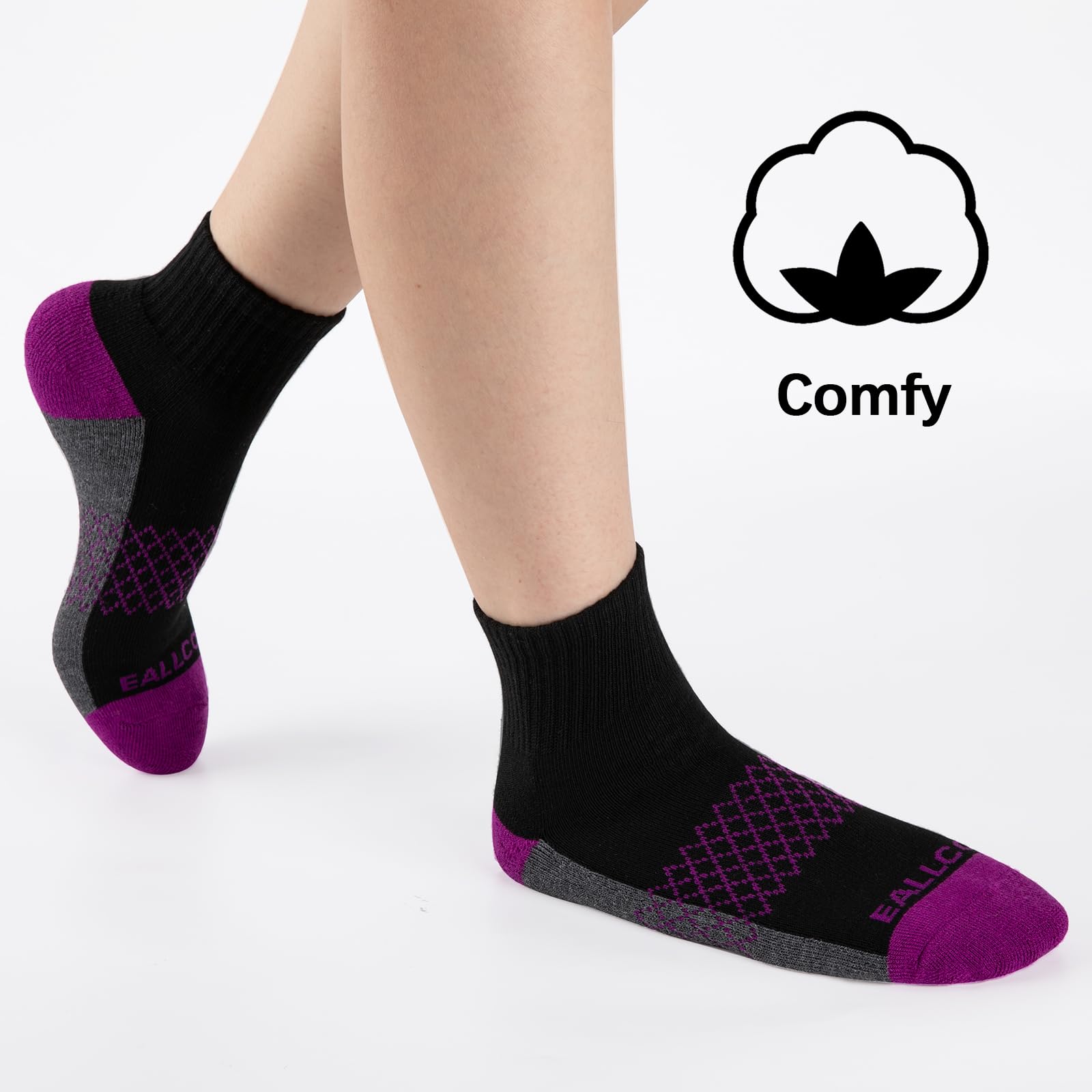 eallco Womens Ankle Socks Athletic Running Cushioned Short Socks Size 9-11 For Women 6 Pairs…