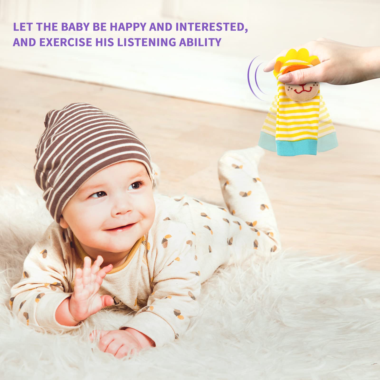 SIYWINA Wrist Rattle Foot Finder Socks 4 Pcs Baby Rattle Toys Gift for Infant Boy Girl