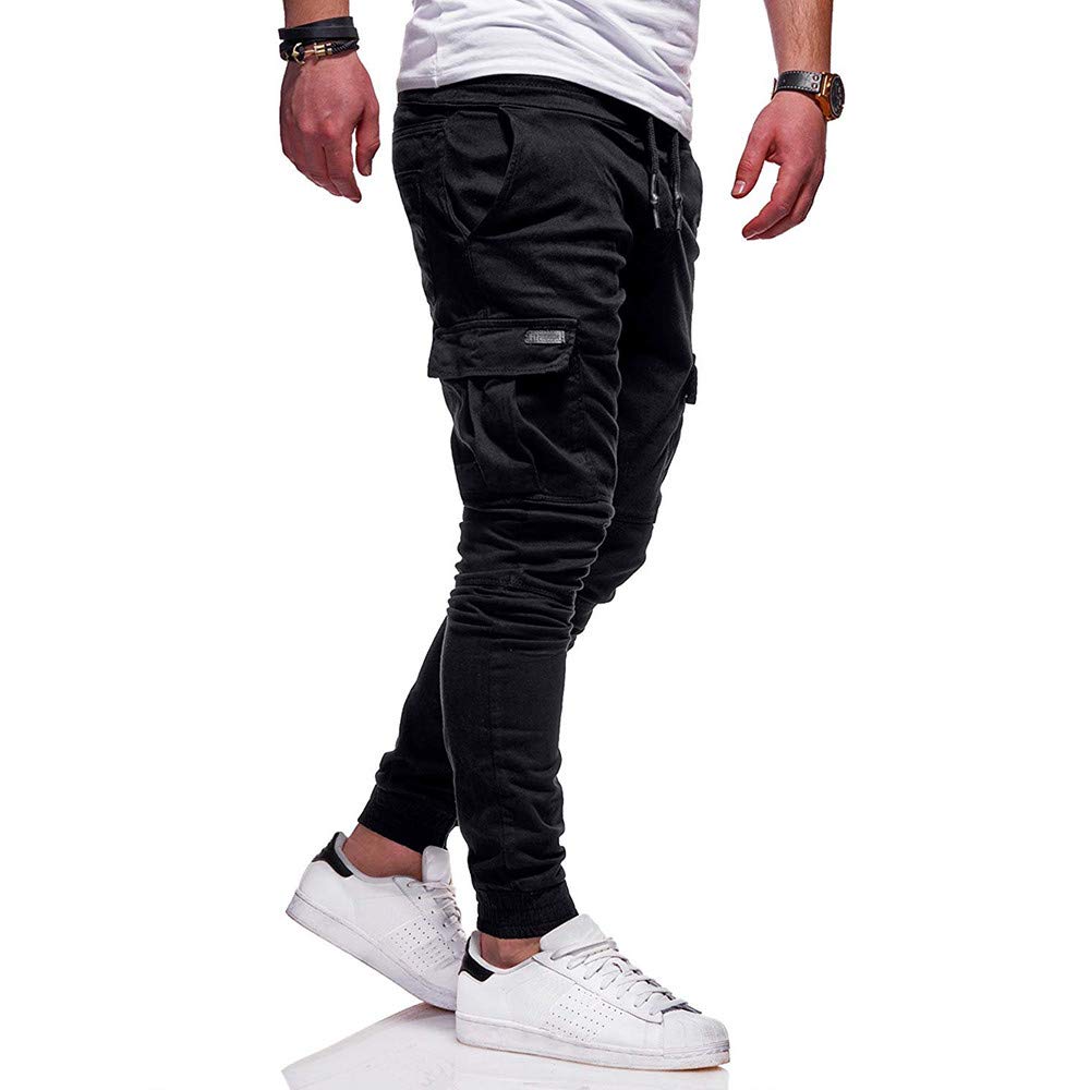 Fashion Sport Pants, Mens Hip Hop Joggers Pants Casual Athletic Running Track Drawstring Sweatpants Trousers (Black, M)