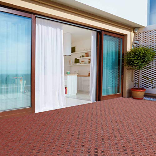 Pure Garden 50-147 Multipurpose Indoor/Outdoor Flooring Interlocking Tiles for Patio, Deck, Garage-6 Pc, Set of 6, Terracotta (Pack of 2)