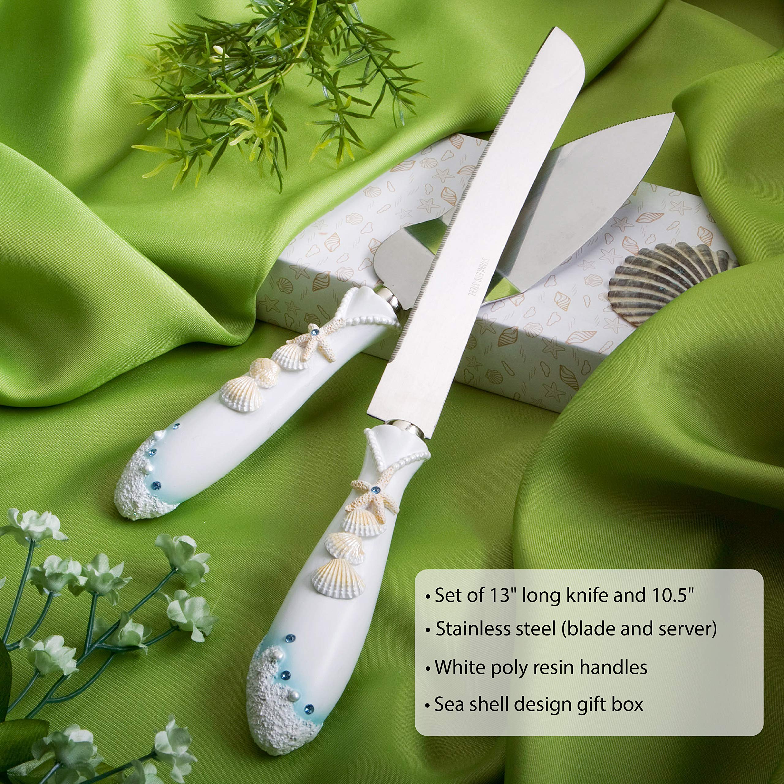FASHIONCRAFT 2417 Beach Theme Wedding Knife and Cake Server Set β 1, Beach Wedding Favor, Cake Knife and Server Set
