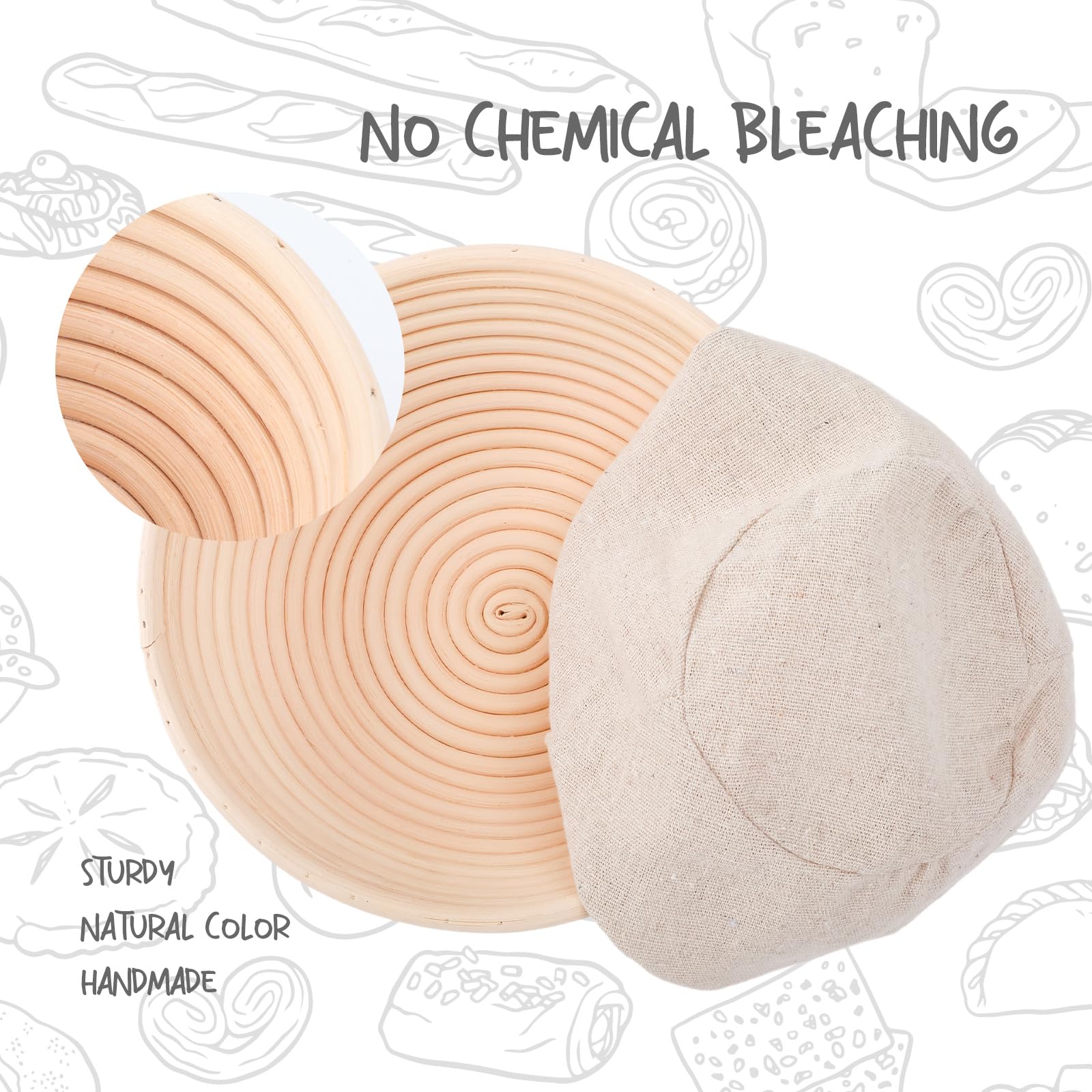 DOYOLLA Proofing Baskets for Sourdough Bread Making, Dough Proofing Bowls Kit with Cloth Liner + Scoring Lame + Scraper for Professional & Home Sourdough Bakers (Round,8.5 inch,Set of 2)