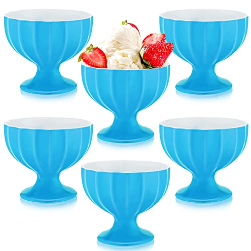 Lallisa 6 Pcs 12 oz Ceramic Dessert Bowls Set, Ice Cream Bowls Tulip Dessert Sundae Cups Durable Cute Elegant Trifle Bowl for Milkshakes, Parfaits, Cereal, Nut, Fruit, Pudding, Salad (Blue)