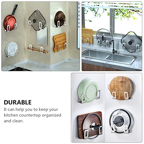 DOITOOL Shelving Brackets 4Pcs Free Punch Pot Lid Holder Storage Organizer Rack Stainless Steel Kitchen Wall Mounted Storage Rack for Pot Cover Chopping Board Wall Hung Clothes Drying Rack