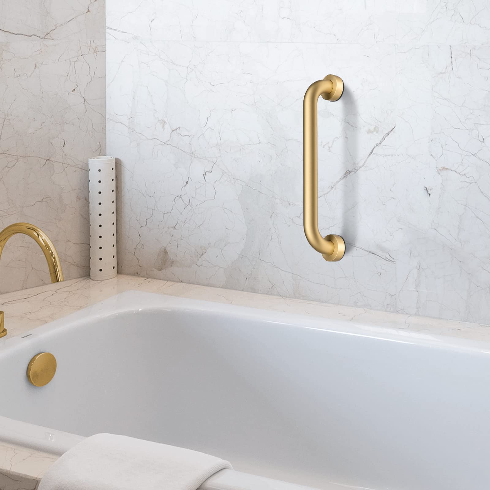 Esnbia 15“ Grab Bar Handle for Bathroom Toilet Bathtubs and Showers, Brushed Gold