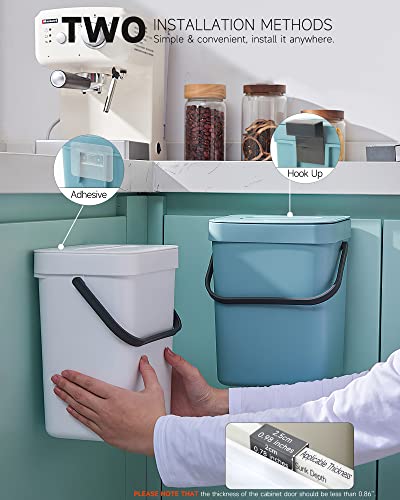 MONGTINGLU 1.3 Gallon Small Trash Can with Lid - Countertop Food Waste Bin, Kitchen Hanging Trash Can for Cabinet Door/Under Sink, Small Garbage Can for Desk, 5L(Subtle Blue)