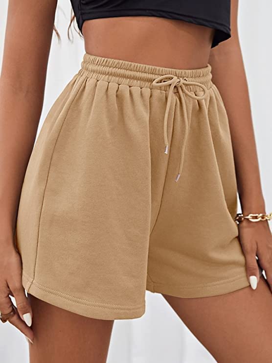 Disnxoo Women's Casual Drawstring Waist Sweat Shorts Summer Athletic Shorts Running Track Shorts (as1, Alpha, x_l, Regular, Regular, Khaki, X-Large, Regular)