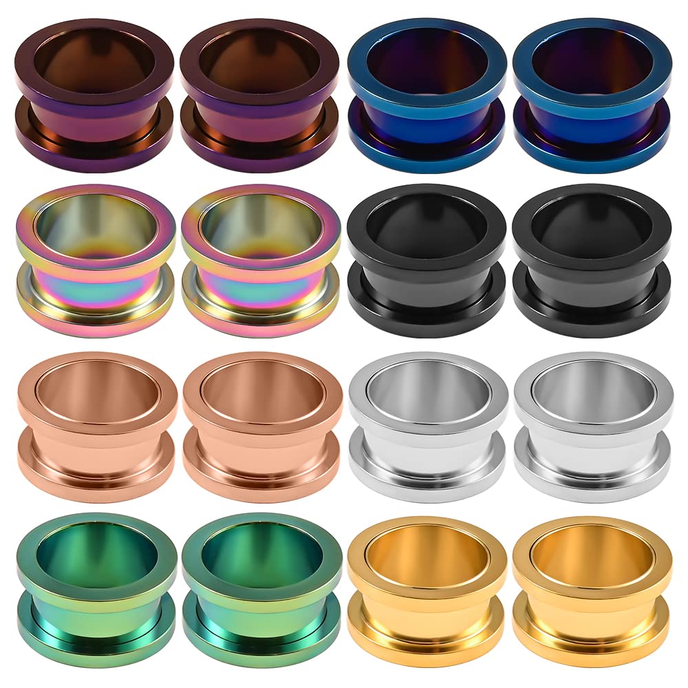 DOEARKO Set of 16 pcs 316 Stainless Steel Ear Plugs Large Gauges Stretching Screw Fit Tunnels Gauge 2g - 1 inch (12mm(1/2"), 8 pair)