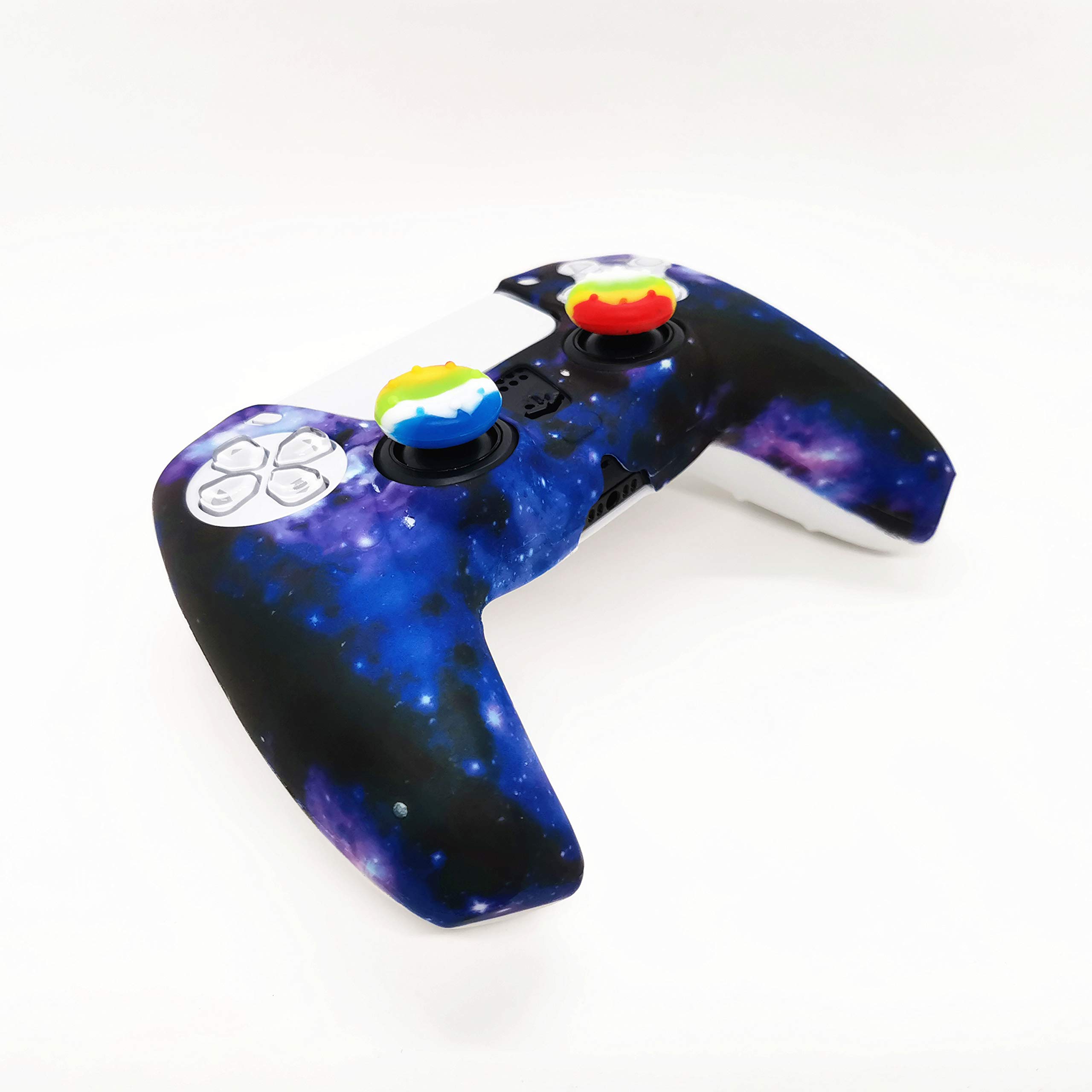 Skin for PS5 Controller Grips, Silicone Case Cover for PlayStation 5 Anti-Slip Protector with 10pcs Thumb Joysticks Caps (Blue Starry Sky)