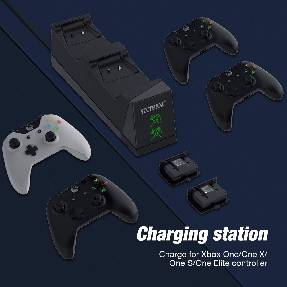 Controller Charger Station for Xbox One, One X/One S Controller, Y Team Dual Dual Controller Charging Dock Kits with 2 x 1200mAh Rechargeable Battery Packs