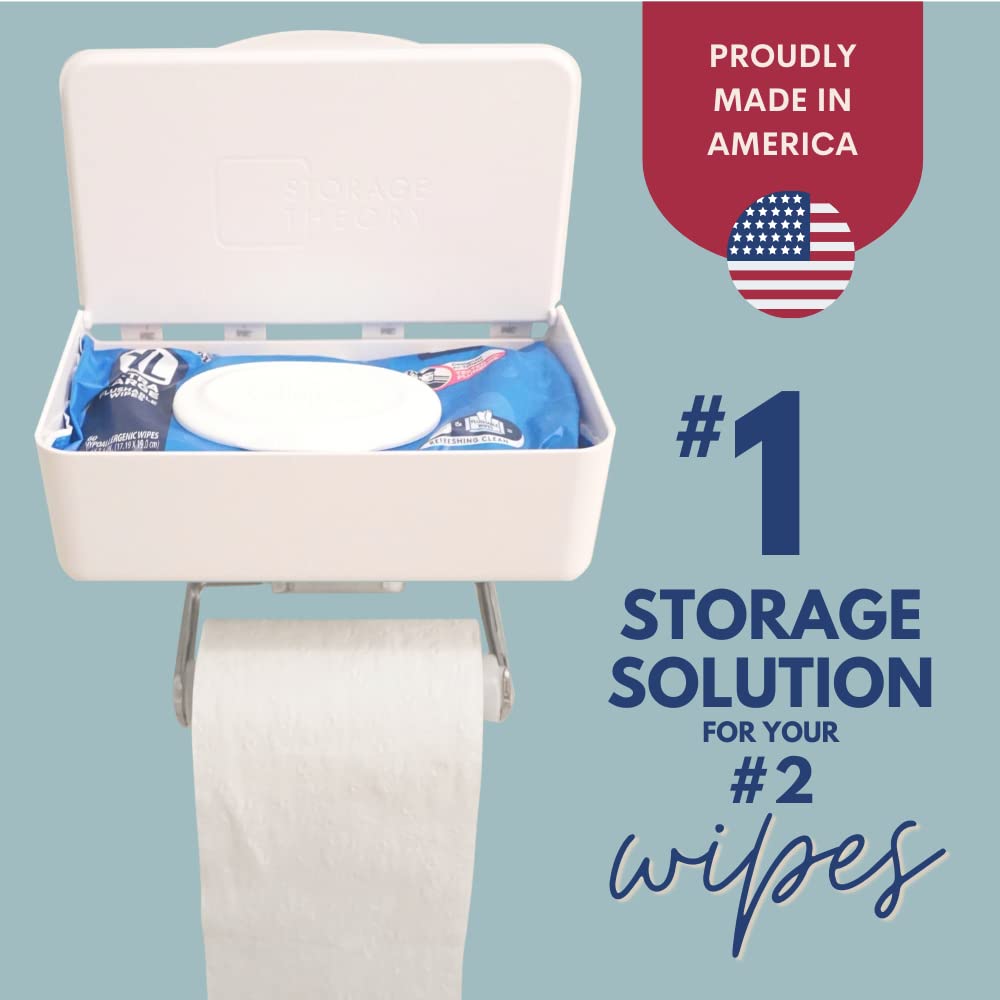 Storage Theory Bathroom Wipes Holder Dispenser with Shelf β Restroom Organizer & Toilet Wipe Holder for Bathroom Must Haves β Tool Free Wall Mounted Storage Baby Wipe Container White β 1 Pack