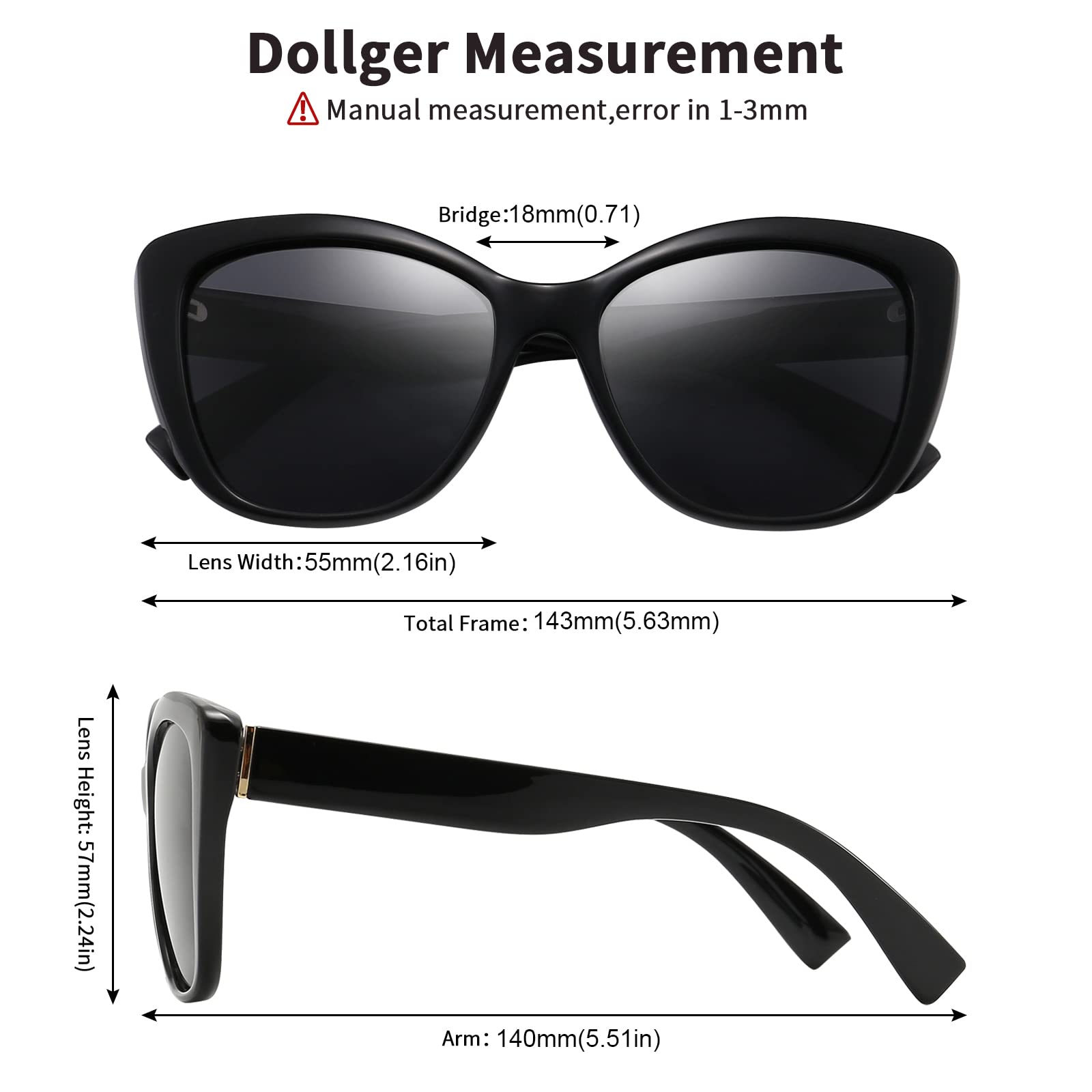 Dollger Polarized Cat Eye Sunglasses for Women Trendy Retro Design Women Black Sunglasses Polarized UV400 Protection