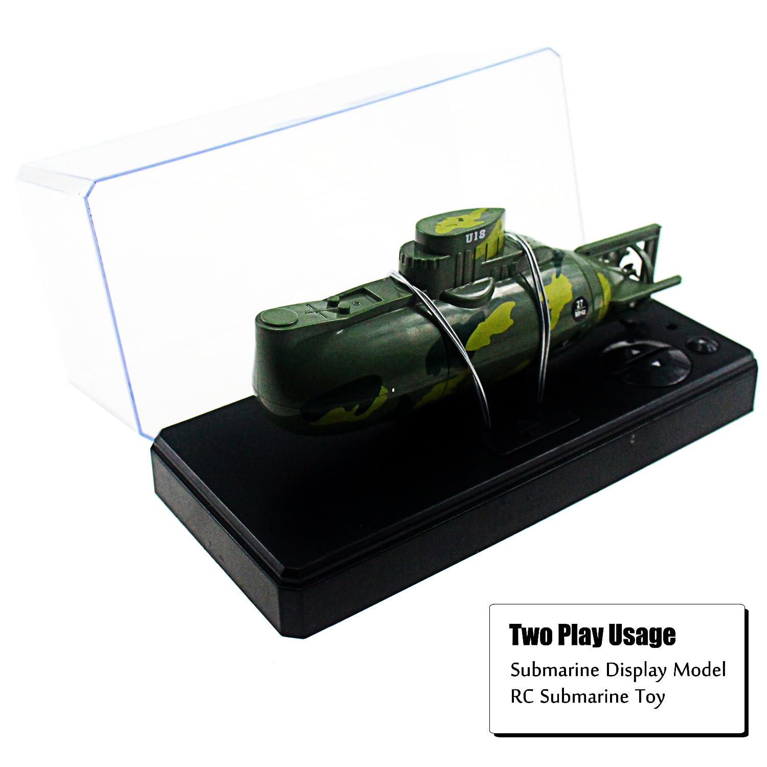 Tipmant Mini RC Submarine Remote Control Boat Ship Military Model Electronic Water Toy Diving for Fish Tank Water Tub Kids Birthday Gift (Green)