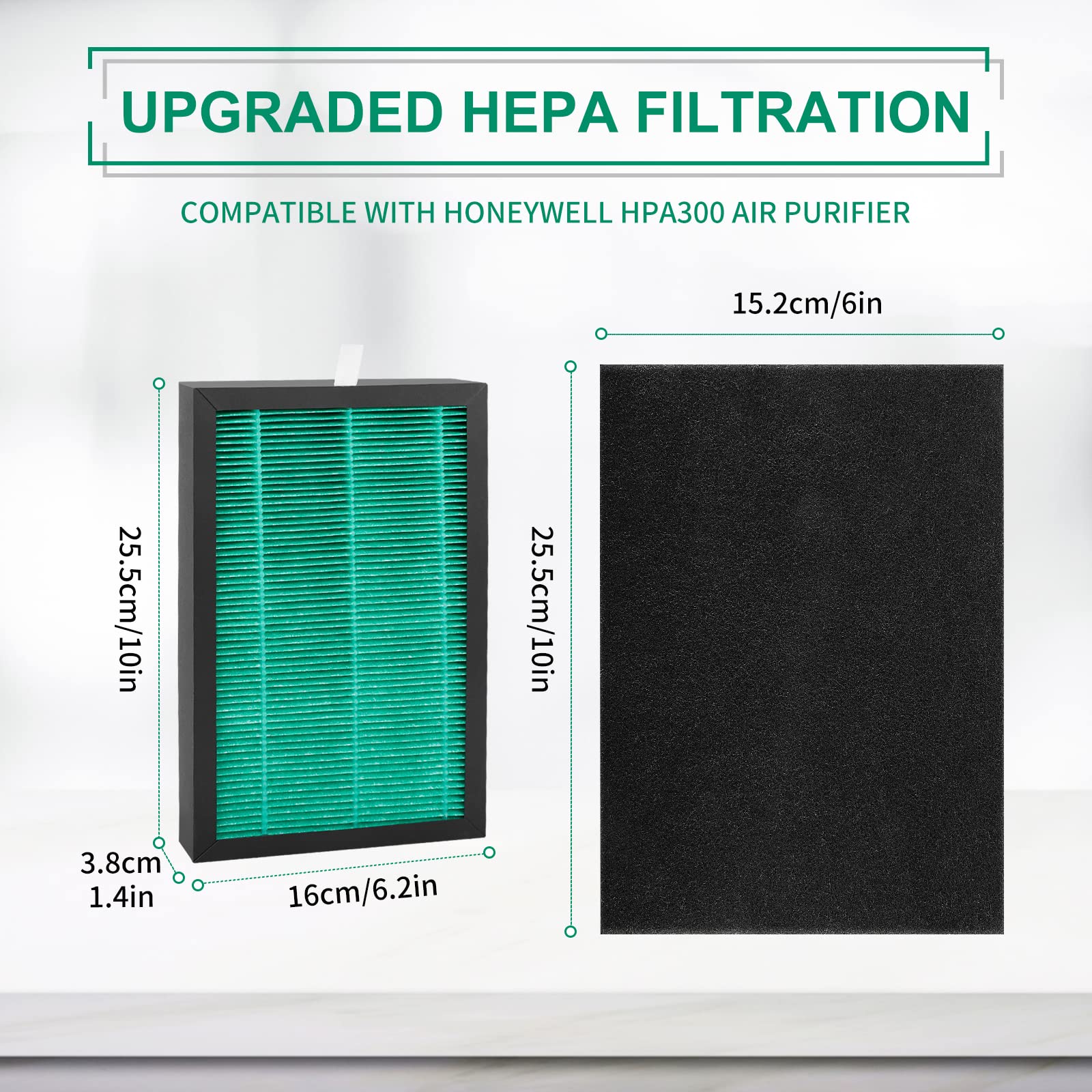 Upgraded HPA300 Replacement Filter Compatible with Honeywell HPA300 Air Purifier, 3 Upgraded HEPA Filters & 4 Activated Carbon Pre Filters, By KEEPOW
