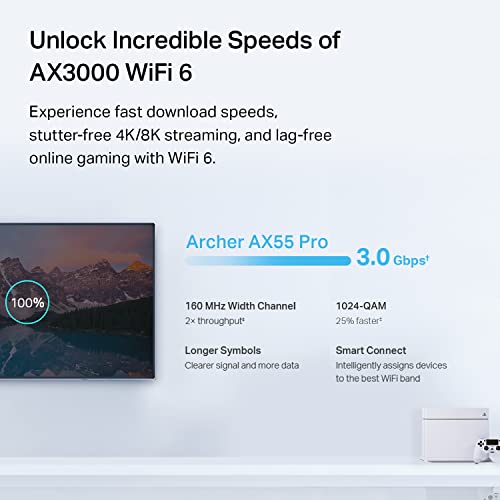 TP-Link AX3000 WiFi 6 Router (Archer AX55 Pro) - Multi Gigabit Wireless Internet Router, 1 x 2.5 Gbps Port, Dual Band, VPN Router, OFDMA, MU-MIMO, USB Port, WPA3, Compatible with Alexa