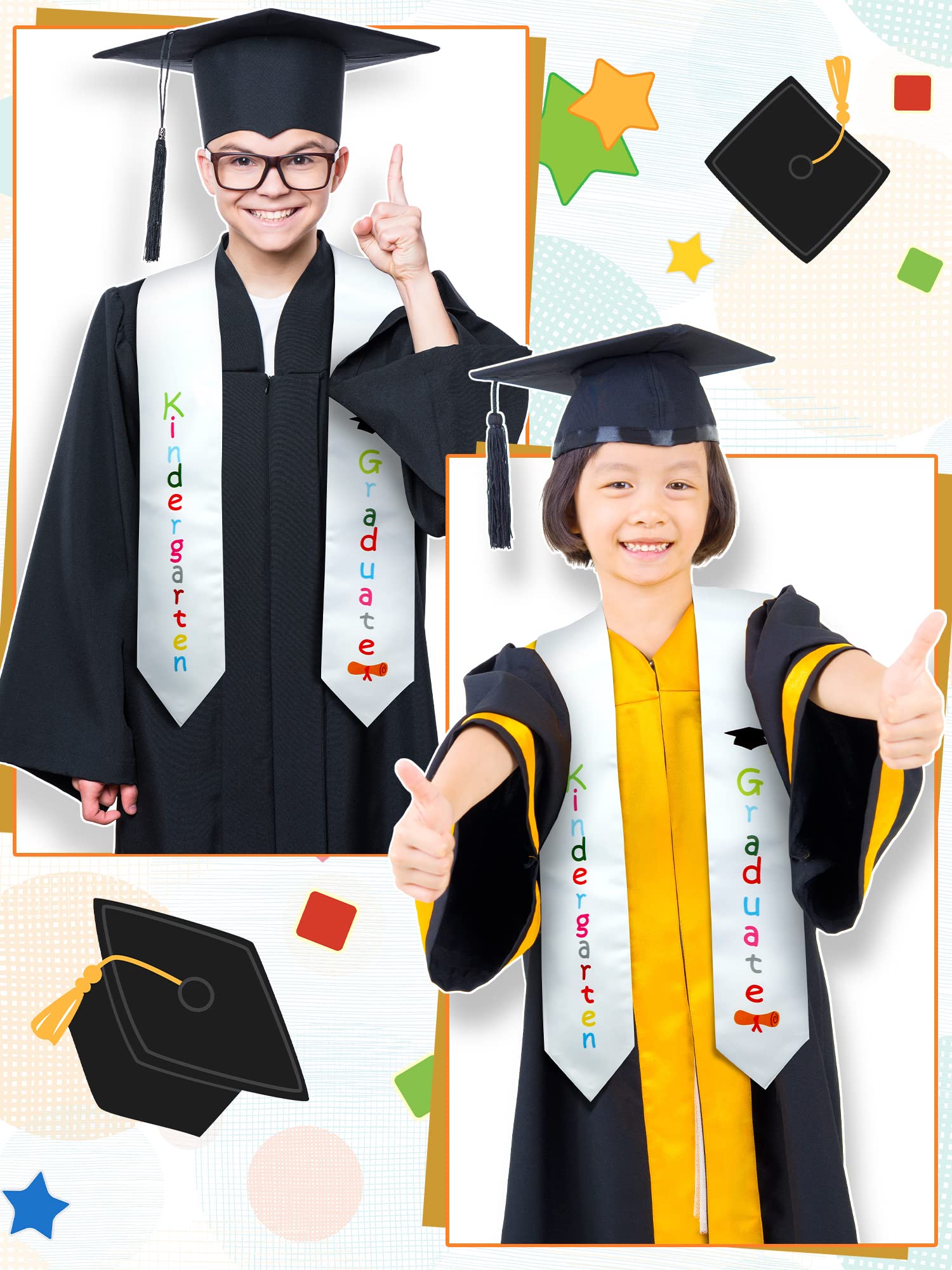 Geyoga 4 Pieces Kids Graduation Stole Unisex Printed Kindergarten Preschool Stole for Decorations (Cute Pattern)