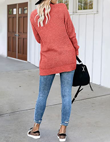 ZESICA Women's 2023 Fall Winter Long Sleeve Open Front Casual Lightweight Soft Knit Cardigan Sweater Outerwear,Watermelon,Medium