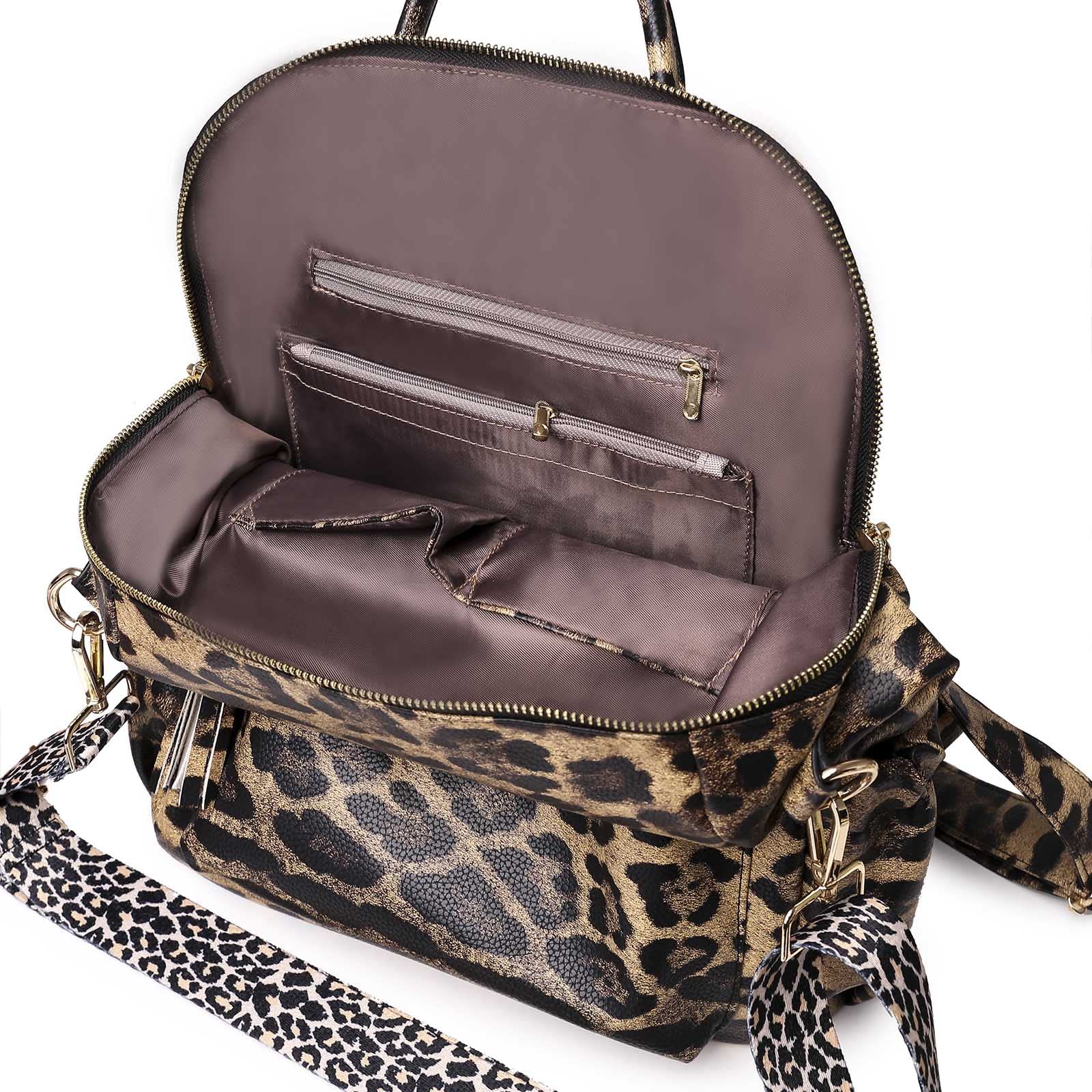 DIVCIDLC Backpack Purse for Women with Wide Leopard Shoulder Strap Convertible Women Fashion Daypack, Off White