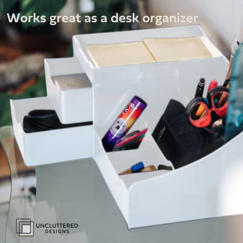 Uncluttered Designs Makeup Organizer With Drawers β Modern Countertop Storage for Cosmetics β Chic Vanity Holder for Perfume, Skincare, Brush, Lipstick, Nail Polish Organization and Display (White)