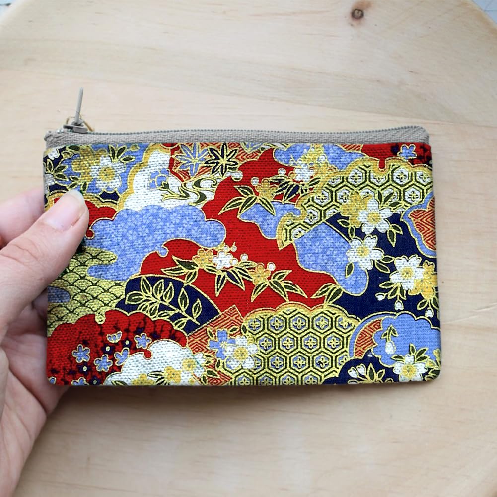 Japanese Fabric,Asian Fabric Squares 6 PCS,6 Different Black Japanese Wrapping Cloth Fish Floral Red Crowned Crane Patterned Fabric Bundles 19.6 x 15.8 Inch for Sewing Furoshiki Wrapping Artcraft DIY