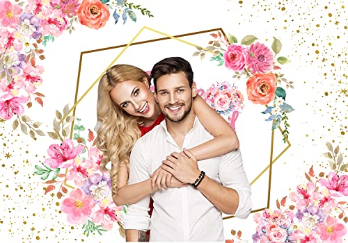 Just Married Backdrop 8x6ft Polyester She Said Yes Engagement Reception Backdrop Geometric Pink Flowers Engagement Party Reception Decorations Backdrop Wedding Party Backdrop Decoration YL096