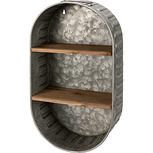 Primitives by Kathy Washtub Wooden Double Shelf 9.50" x 17.25" x 4.50"