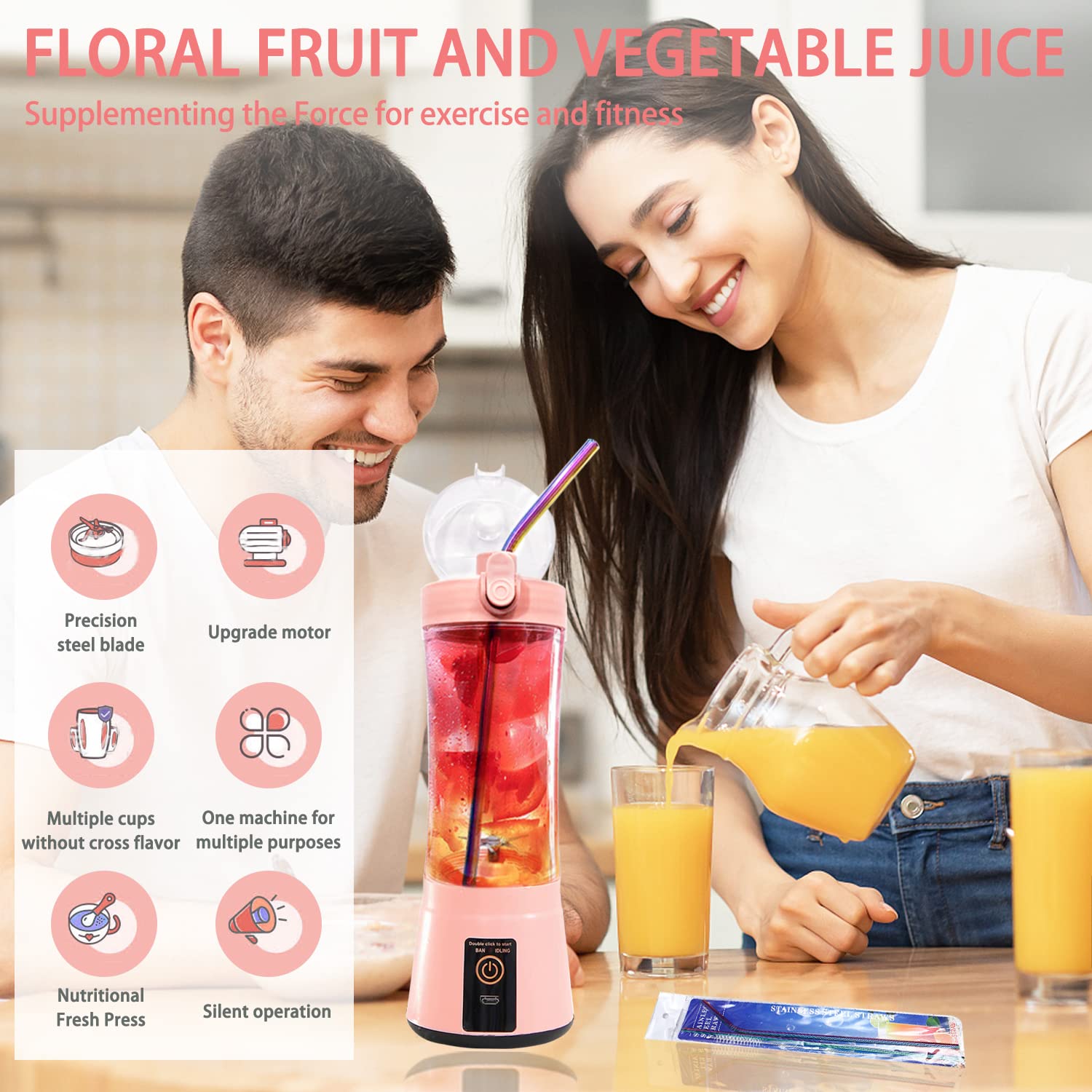 Lukern 13.5oz Portable Blender,Ideal for Travel, Home and Office Smoothies Personal Blender Mini Shakes Juicer Cup home,office,Outdoors.Multi-purpose USB Rechargeable with Protection Design