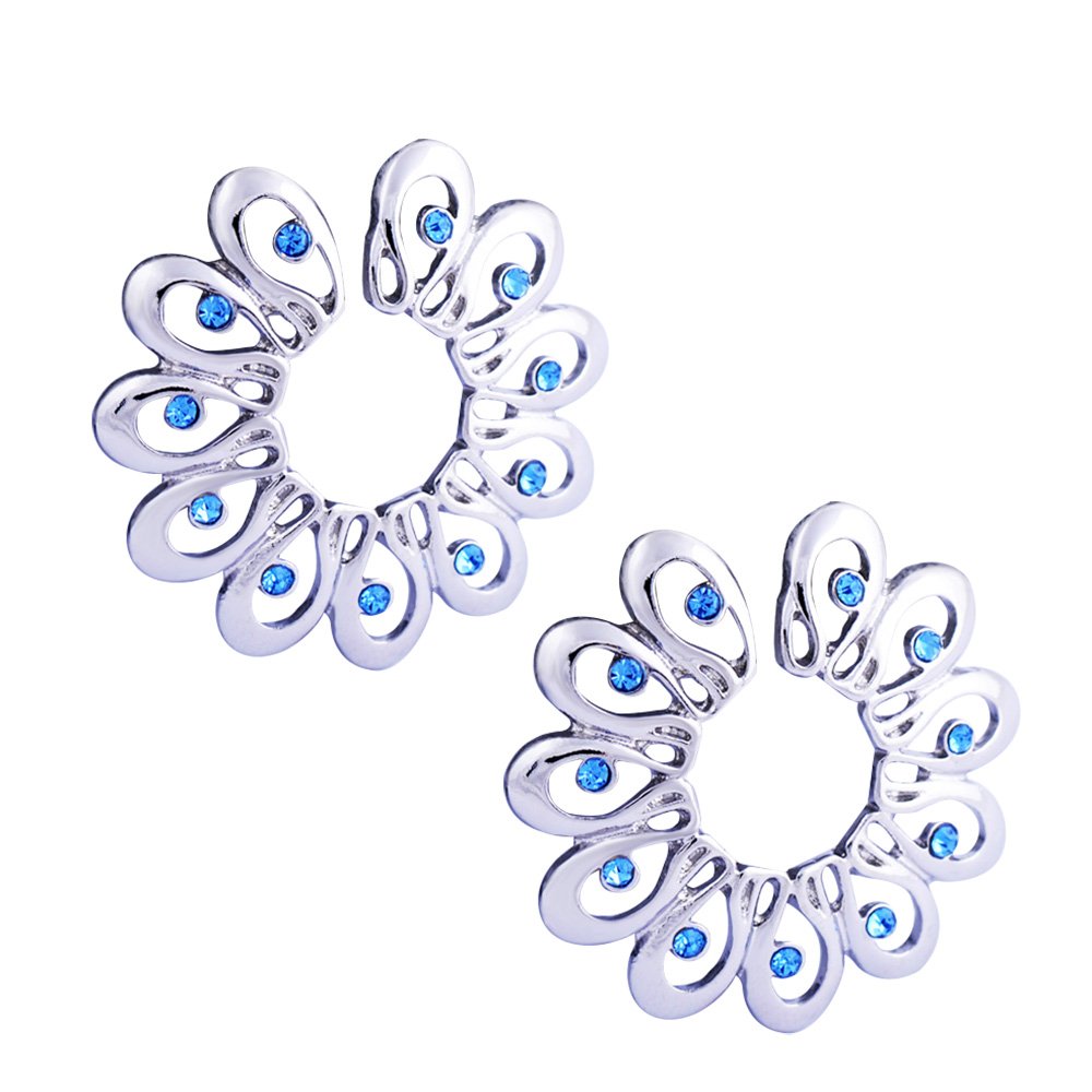 CrazyPiercing 1Pair Surgical Steel Blue Faux Crysta Tribal Floral Clip on Non-Pierce Fake Nipple Ring (Blue)