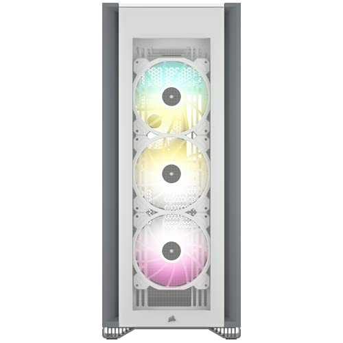 CORSAIR iCUE 7000X RGB Full-Tower ATX PC Case – Three Tempered Glass Panels – Spacious Interior – Easy Cable Management – 4x CORSAIR SP140 RGB ELITE Fans Included – White